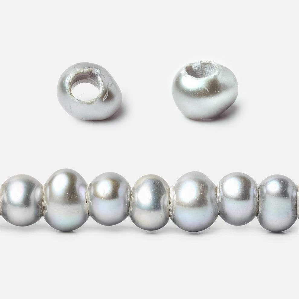 6x4-6.5x4mm Silver Peacock Large Hole Off Round Pearl 2.5mm drill hole ...