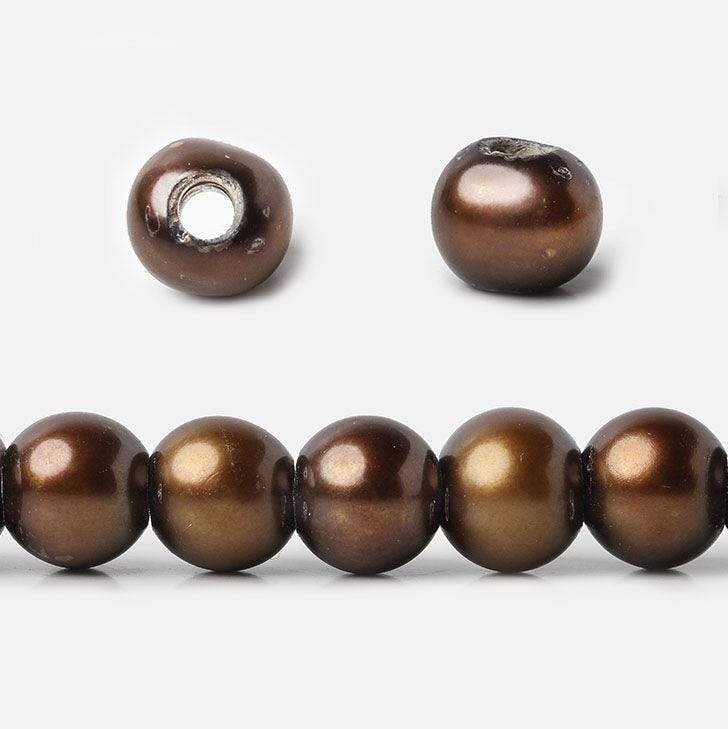 8mm Pecan Brown Large Hole Off Round Pearl 2.5mm drill hole, 15 inch ...